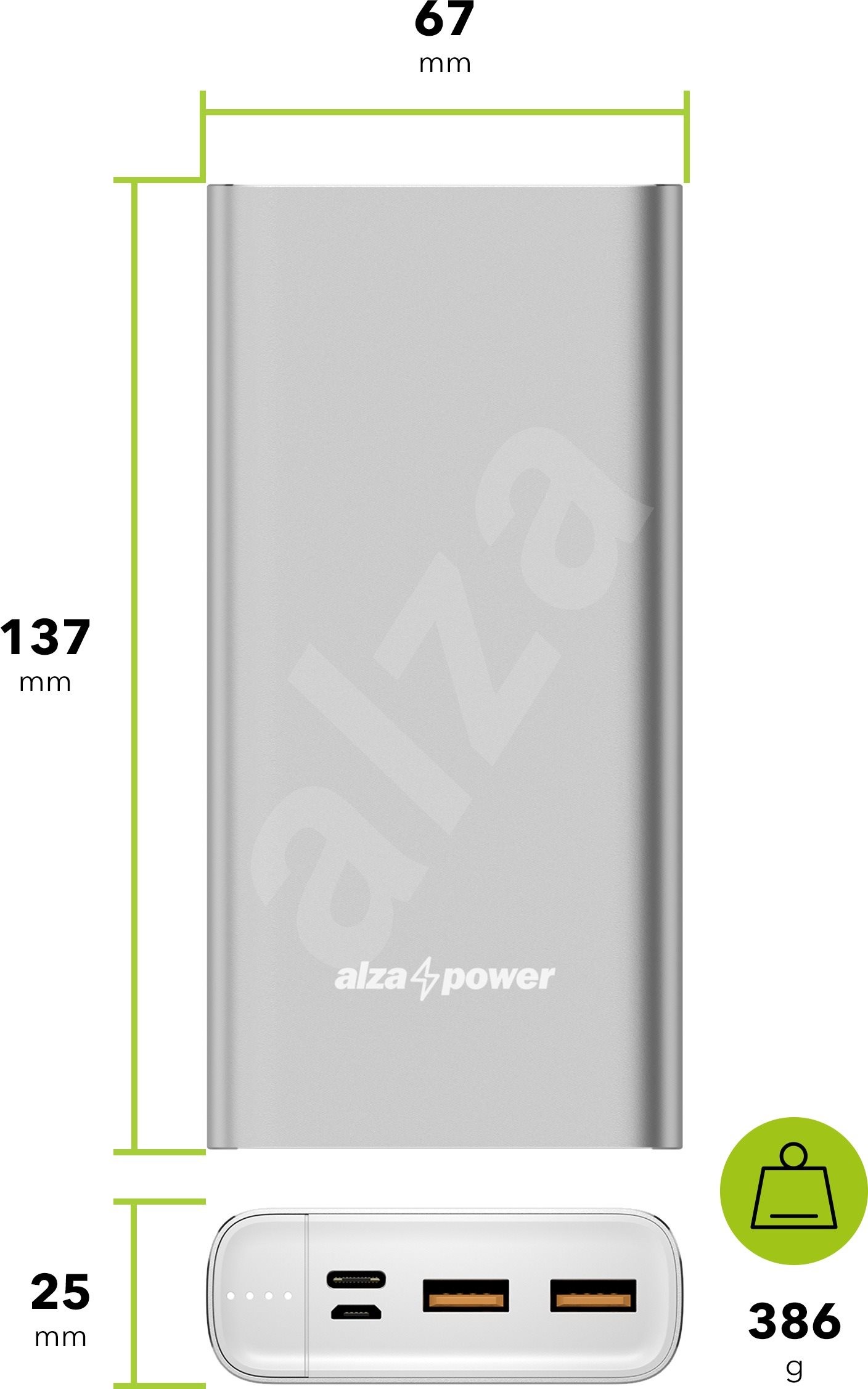 AlzaPower Metal 20000mAh Fast Charge + PD3.0 ezüst - Powerbank | Alza.hu